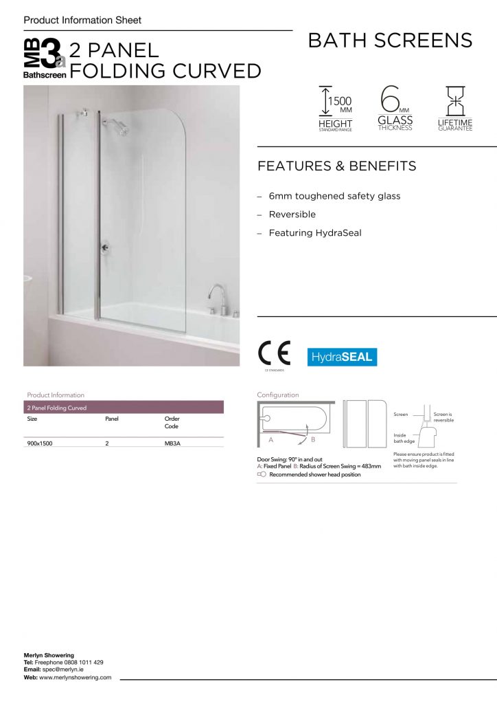 Merlyn Ionic Two Panel Folding Curved Bath Screen Rsf Bathrooms